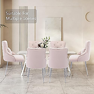 UDAX Velvet Dining Chair, Upholstered Vanity Chair with Tufted Back and Metal Legs, Mistyrose Pink