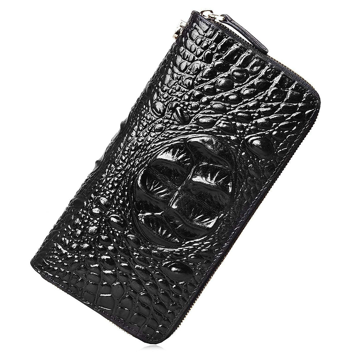 PIJUSHI Designer Genuine Leather Top Handle Shoulder Bag Bundle with Crocodile Leather Wristlet Wallet