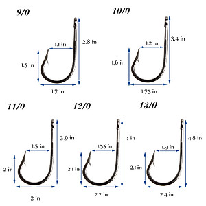 Saltwater Fishing Hooks Southern Tuna Hooks, 15pcs Big Game Hooks Trolling Hooks Stainless Steel Fishing Hooks Forged Extra 6X Strong Circle Hooks Ultra Sharp Knife Point Hooks