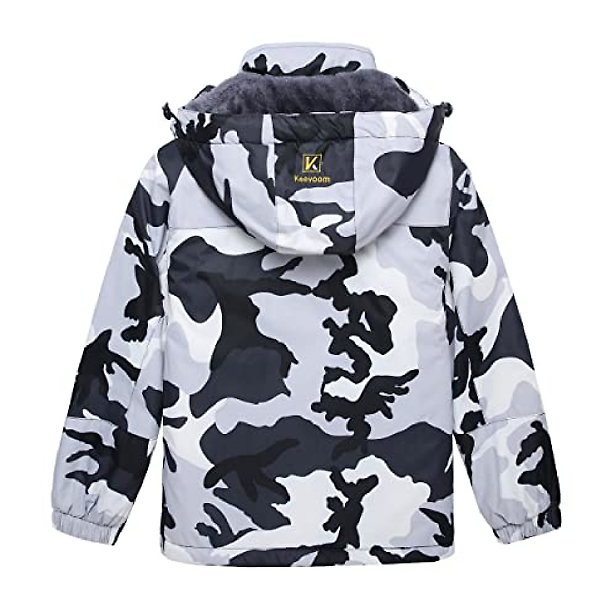 Keevoom Child Snowboarding Coat Waterproof Thick Rain Jackets Warm Fleece Lined Ski Jacket Hooded Outdoor Snow Jacket Camo Size 10