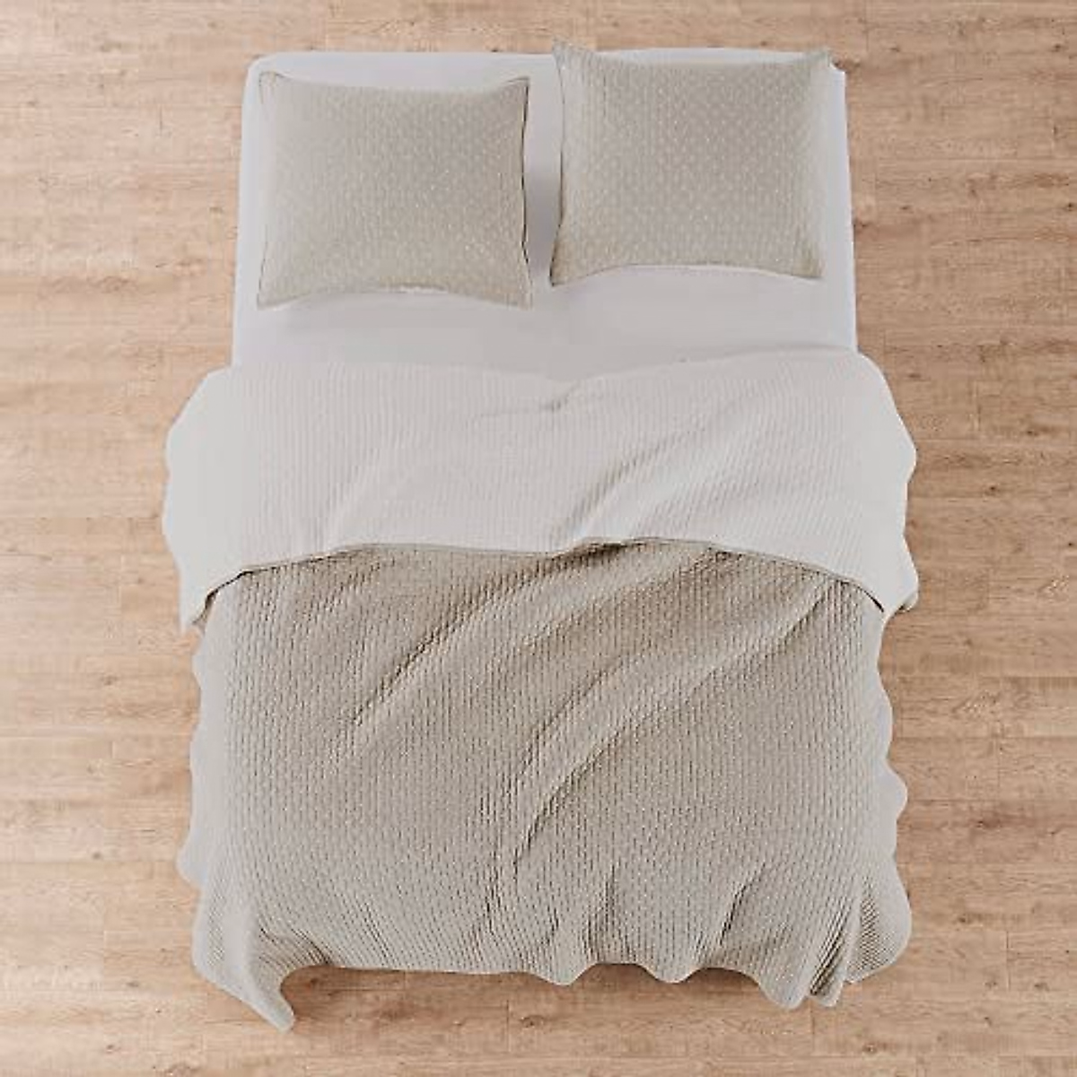 Levtex Home - Cross Stitch Quilt Set - 100% Cotton - Full/Queen Quilt (88x92in.) + 2 Standard Shams (26x20in.) - Taupe Quilt with White Contrast Stitching