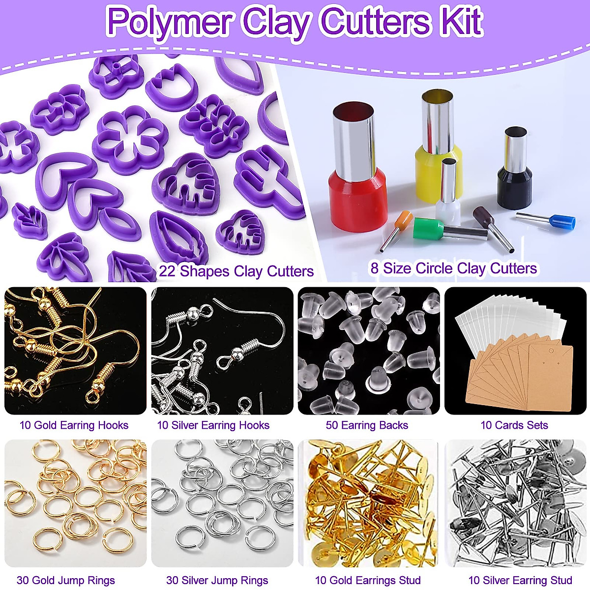 BABORUI 200Pcs Polymer Clay Cutters, Set of 22 Clay Cutters, 8Pcs Circle Clay Earring Cutters with 170Pcs Clay Earring Making Kit, Polymer Clay Tools for Polymer Clay Jewelry Making