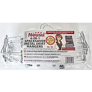 Neusu Space Saving 6 Tier Metal Skirt Hangers - Pack of 3 - Premium Quality Skirt & Pants Hangers with Rubber Coated Adjustable Clips for Women & Men - Hang Skirts, Slacks, Trousers, Jeans