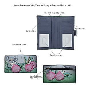 Anna by Anuschka Women’s Hand-Painted Genuine Leather Two Fold Wallet - Romantic Rose Black