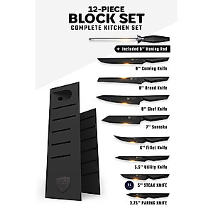 DALSTRONG 12pc Professional Knife Block Set-Black Titanium Nitride Coated-Gift High-Carbon Stainless Steel Knife Set with Block-NSF Certified Premium Kitchen Set