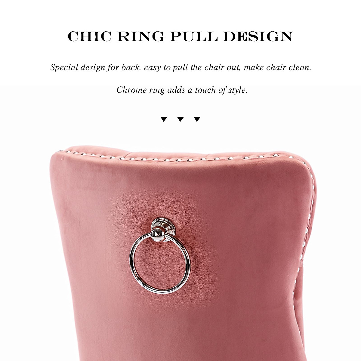 JETEAGO Velvet Dining Chair Set of 2, Upholstered Tufted Dining Room Chair with Nailhead Trim and Solid Wood Leg for Kitchen, Pink, W114391508