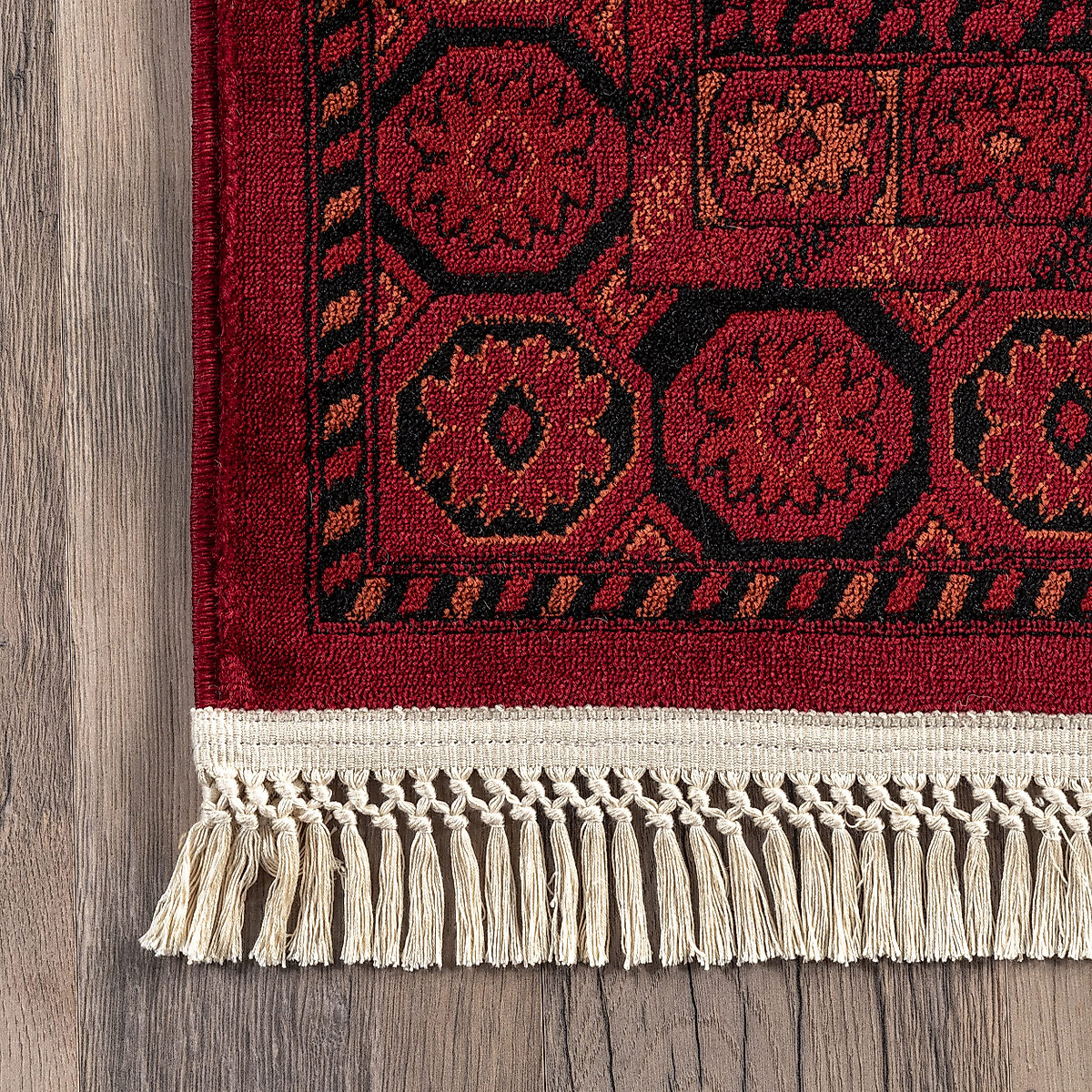 nuLOOM Billie Traditional Paneled Fringe Area Rug, 4x6, Red