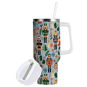 Emelivor Christmas Nutcrackers 40 oz Tumbler with Lid and Straw Insulated Tumblers with Handle Thermal Stainless Travel Coffee Mug Cup Water Bottle for Hot and Iced Cold Drinks