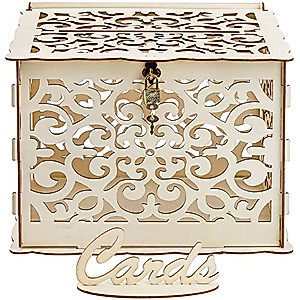 Okllen Wood Wedding Card Box with Lock and Card Sign, Large Rustic Wooden Card Box DIY Money Envelop Gift Holder, Hollow Envelope Box for Wedding Reception, Baby Shower, Birthday, Graduation, Yellow