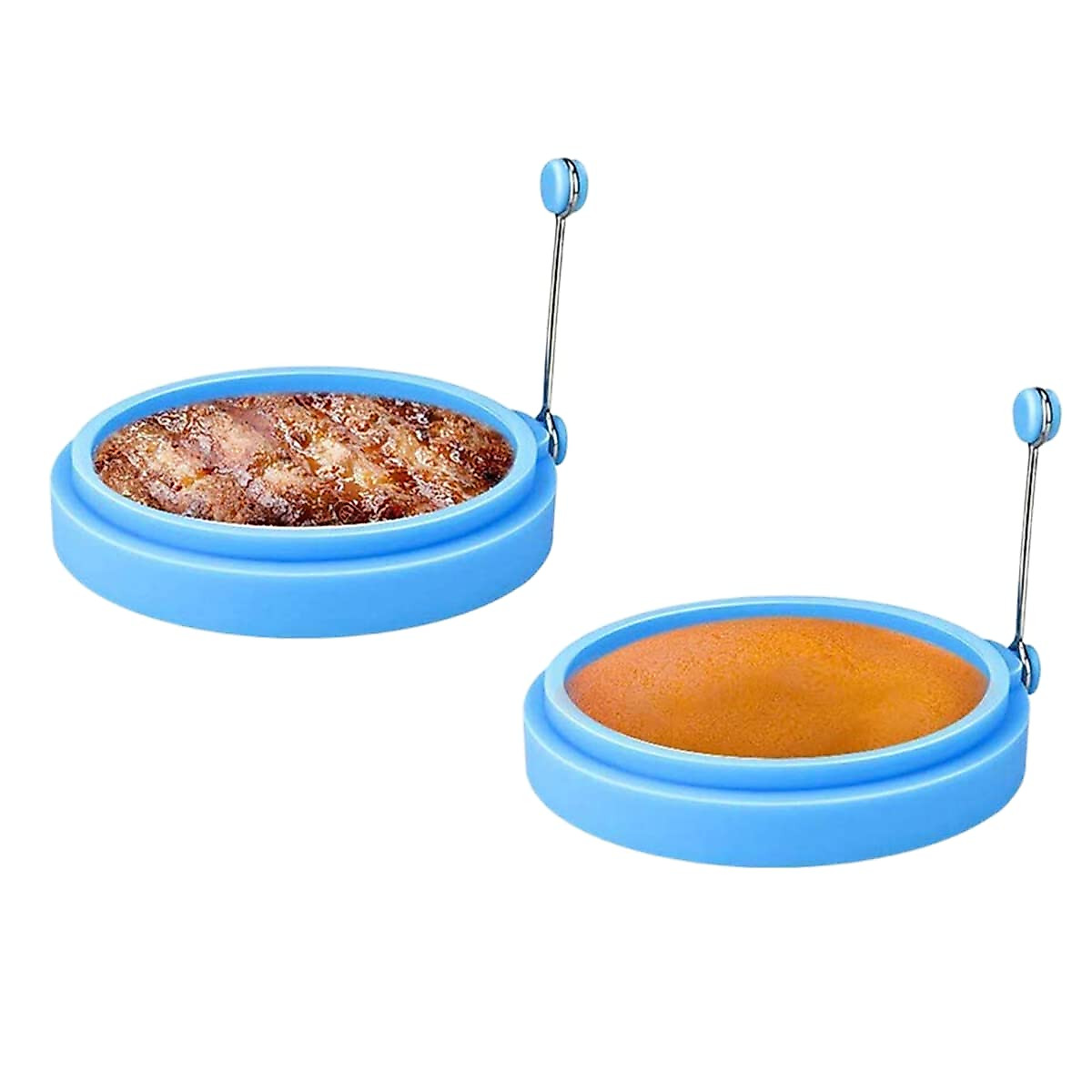 Silicone Egg Rings, 2 Pack Pancake Rings Non Stick Fried Egg Ring Mold, 4 Inch Egg Cooking Rings for Mcmuffins, Round Pancake Mod (Blue)