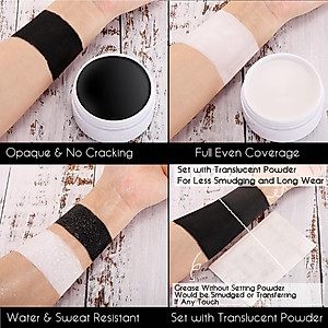 CCbeauty Halloween Makeup 7.4oz Large Black White Cream Face Paint Set with 10 Sponges, Non Toxic Body Painting Kit for Adult Dress Up Mime Skeleton Skull Costume Cosplay Makeup