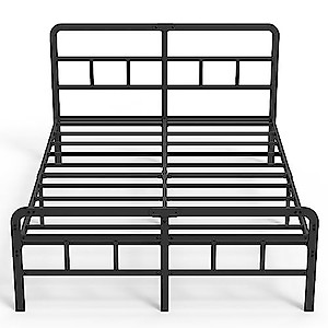 Richwanone Full Size Bed Frame with Headboard and Footboard, 14 inch Metal Platform with Steel Slat Support, No Box Spring Needed, Easy Assembly, Black