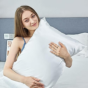 Vreysilkus Satin Pillowcase 2 Pack，White Standard Size Silk Pillowcase with Hidden Zipper, Super Soft for Hair and Skin, 20 * 26 Inches