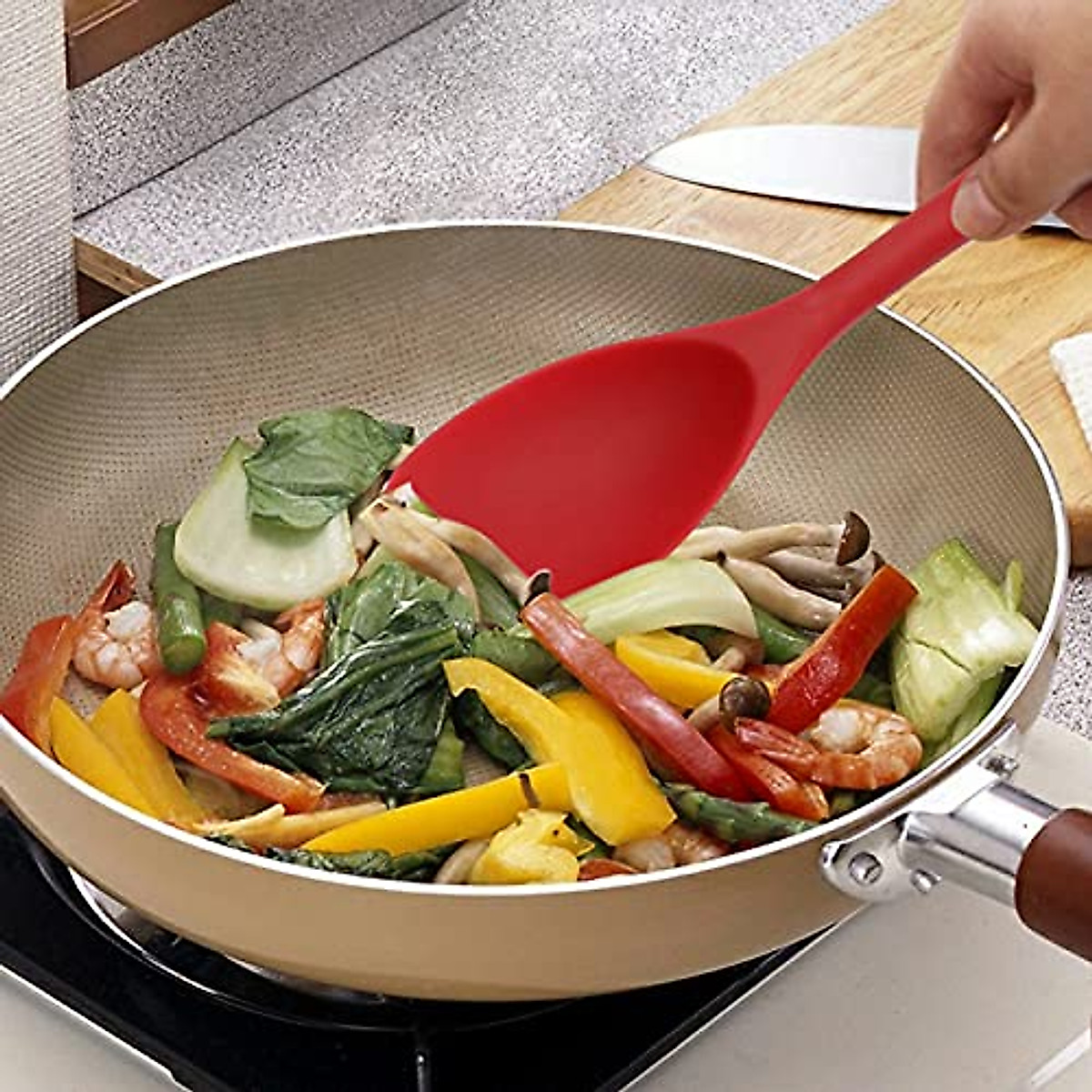 MJIYA Silicone Spatula Spoon, BPA Free & Food Grade, High Heat Resistant to 480°F, Mix Thick Batters, Scrape Sauces, Stir Pasta & More(Cherry Red, Spoon)