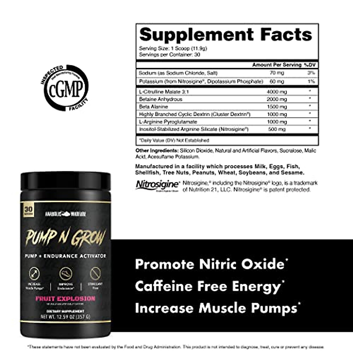Anabolic Warfare Pump-N-Grow Muscle Pump Supplement Caffeine Free Pre Workout with L-Citrulline, L-Arginine, Beta-Alanine (Fruit Explosion– 30 Servings)