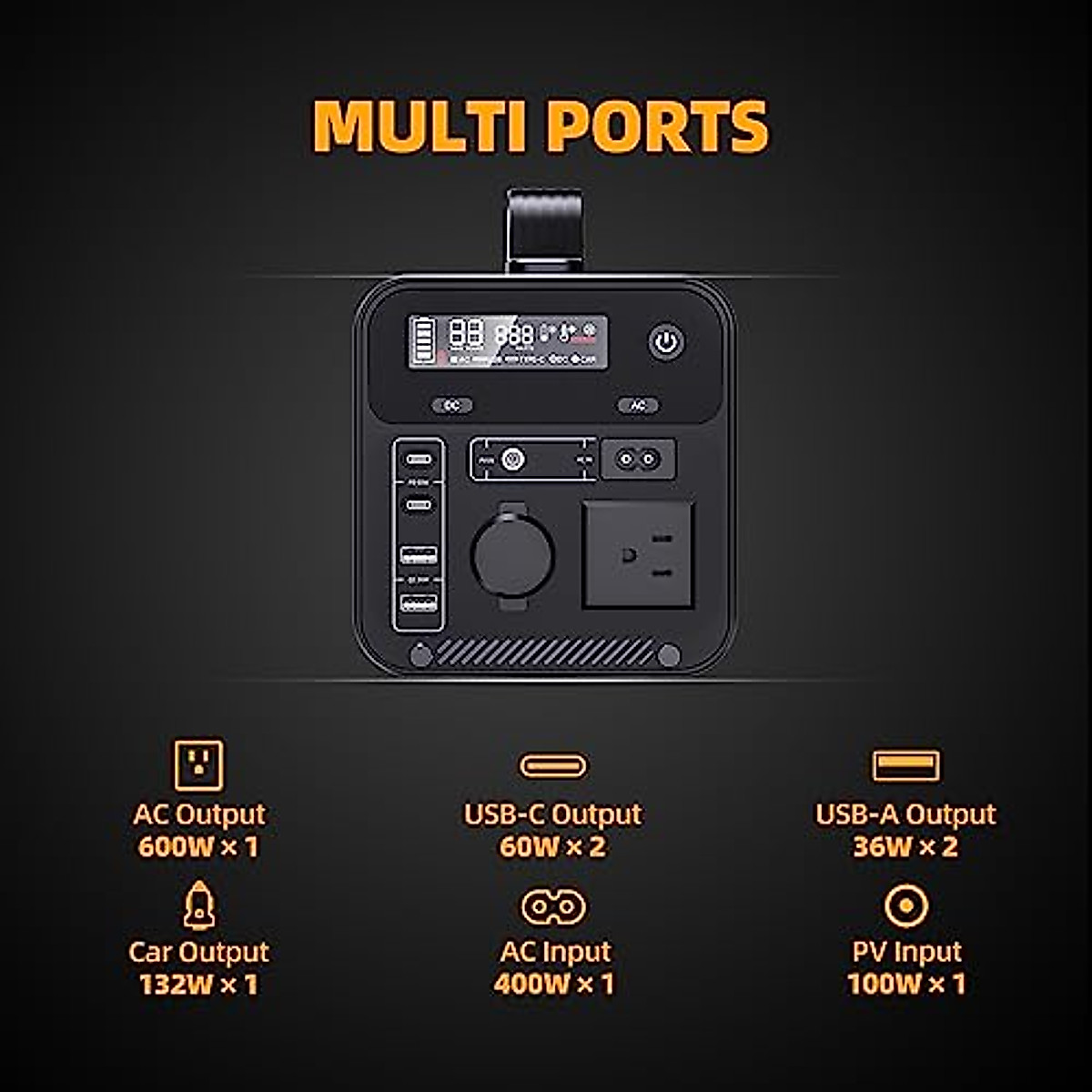 Portable Power Station 500Wh, Egretech Sonic 600W Solar Generator, Backup Lithium Battery with 600W Pure Sine Wave (1200W Surge), 1H Fast Recharging, 60W PD for Outdoor Camping/RVs/Travel/Emergency
