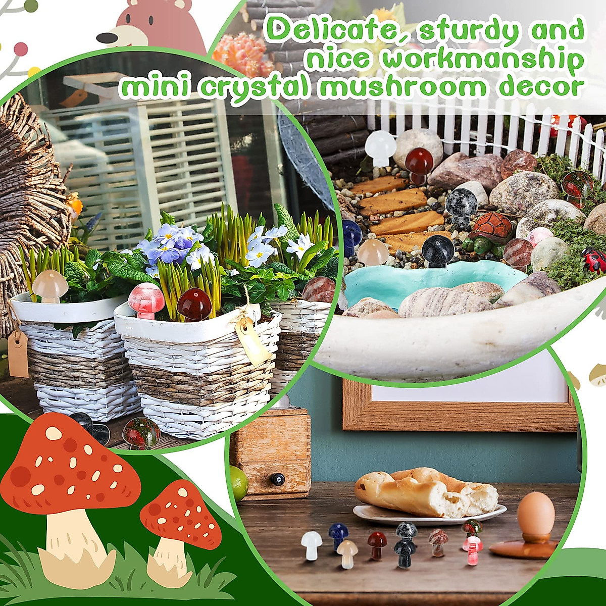 Nuanchu 20 Pcs Crystal Mushroom Sculpture Decor Hand Making Mini Mushroom Worry Stones Crystals Bulk Gemstone Quartz Mushroom Decor for Witchcraft Christmas DIY Meditation(Vivid Style)