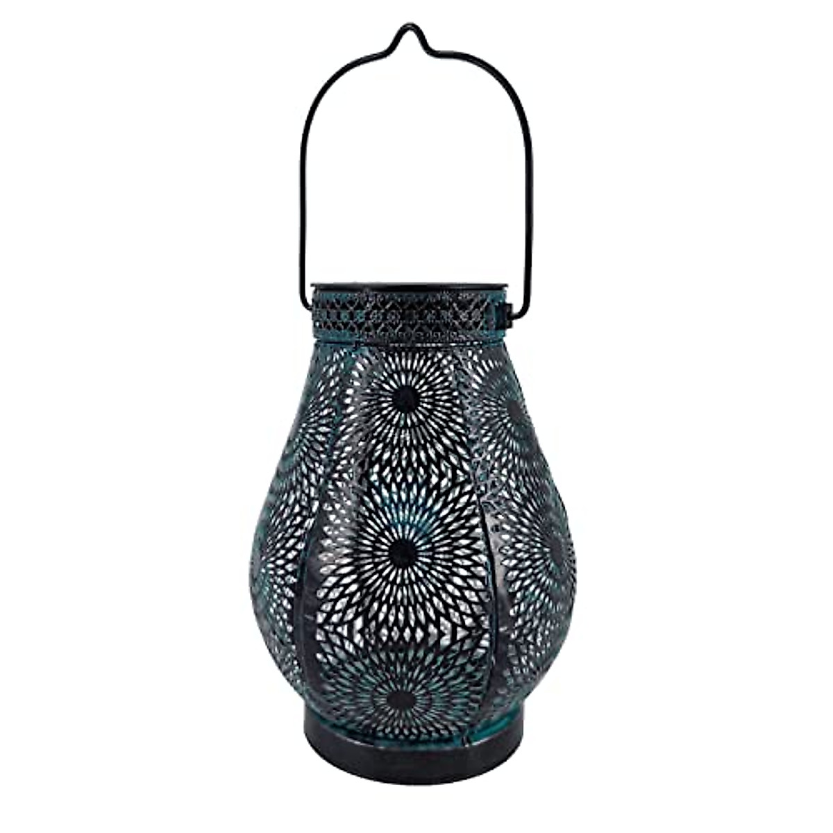 Solar Lantern Outdoor with Shepherd Hooks - Waterproof Metal Garden Solar Lights Hanging Lanterns Decorative - Solar Powered LED Lanterns with Handle for Patio Yard Pathway Walkway [Cyan-Blue]