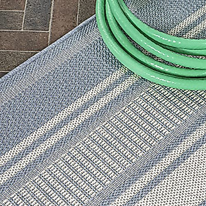 JONATHAN Y SMB202E-8 Haynes Modern Double Stripe Indoor Outdoor Area-Rug, Rustic, Transitional, Farmhouse Easy-Cleaning,Bedroom,Kitchen,Backyard,Patio,Non Shedding, Blue/Light Gray, 8 X 10