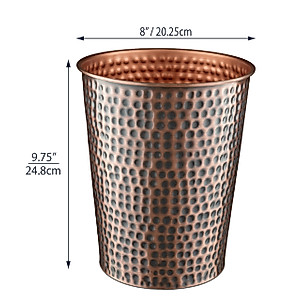 Monarch Abode Circular Wastebasket and Trash Can for Home Office & Bedroom - Decorative Wastebasket - Bathroom Waste Basket- Durable Hand Hammered Antique Copper Finish - Bathroom Trash Can