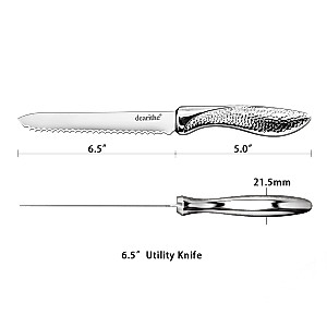 dearithe Serrated Utility Knife 6.5 Inch,High Carbon Stainless Steel Kitchen Knife with sheath, For Slicing Tomatoes or Crusty Bread, Dishwasher safe