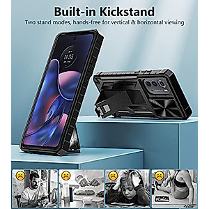 FNTCASE Military Grade Moto Edge 2022 Case: Shockproof TPU, Sturdy Kickstand & Camera Slide Cover - Black