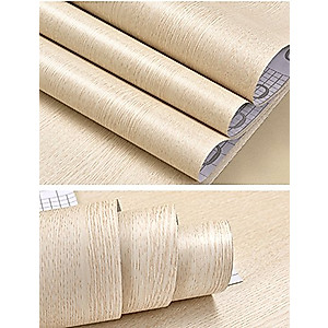 Motishi Beige Oak Wood Grain Wallpaper Self Adhesive Shelf Liner Dresser Drawer Cabinet Sticker 15.7''x79''