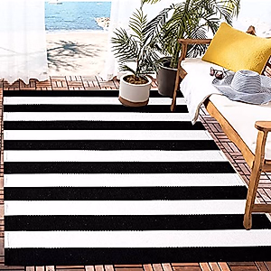 BOTTALIVE Black and White Striped Outdoor Rugs 35.5'' x 59'' Front Porch Rug Cotton Hand-Woven Area Rug for Layered Door Mats, Farmhouse, Entry Way, Welcome Door Mat