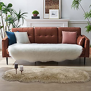 Faux Fur Rug for Bedroom, Fluffy Runner Rugs Soft Sheepskin Rug Sofa Couch Seat Cushion, 2x6ft Beige Plush Area Rug Shag Rugs Floor Carpets for Nursery Bedside, Cute Shaggy Fuzzy Home Decor