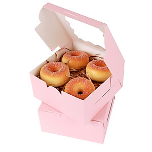 qiqee Pink Bakery Box with Window 60packs 6x6x3 Pink Cookie Boxes Pastry Box for Wedding Favor Birthday ＆ Party