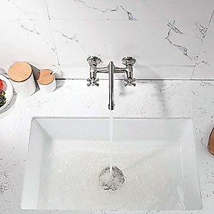 Wesliv Brushed Nickel Wall Mount Kitchen Faucet Double Cross Handle Commercial 3 Inch to 9 Inch Adjustable Spread Mixer Tap with 9 inch Spout Reach, Hot and Cold Water Mixer Tap 360 Rotatable Faucet