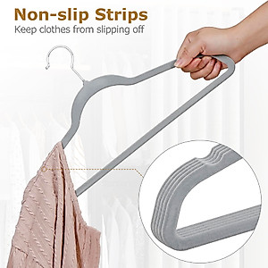 SUPER DEAL Velvet Hangers 100 Pack Premium Clothes Hangers Slim Non-Slip Notched Hangers for Suit Coat Pants Dress 360 Degree Swivel Space Saving Heavy Duty Hangers for Closet, Grey