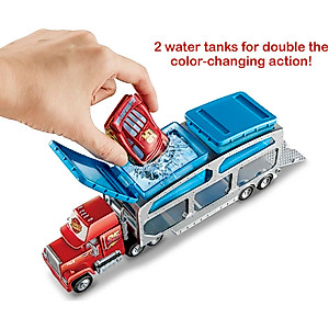 Mattel Disney and Pixar Cars Mack Toy Truck & Lightning McQueen Color-Change Car, Dip & Dunk Trailer with 2 Levels & 2 Water Tanks