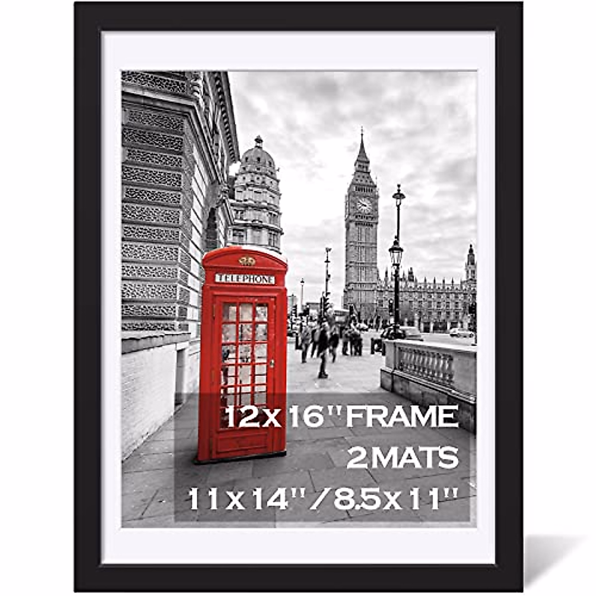 12x16 Picture Frames Made of Solid Wood Display Pictures 11x14 or 8.5x11 Diplomas with Mat or 12x16 Frame without Mat - Picture Frame for 11x14 Black With 2 Mats for Wall Mounting or Table Top Display