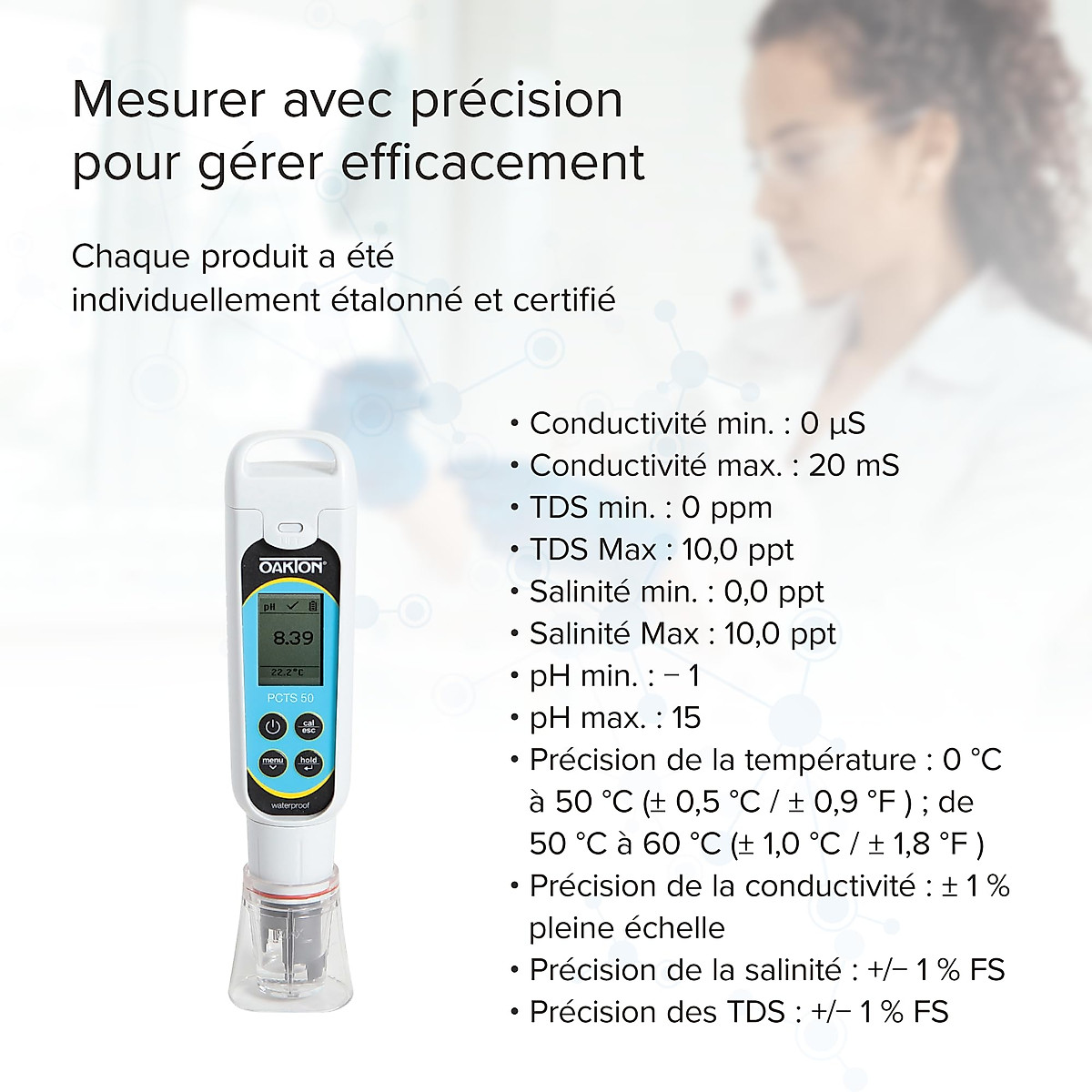 Oakton AO-35634-35 PCTSTestr 50 Waterproof Pocket pH/Cond/TDS/Salinity Tester, Premium 50 Series, Black