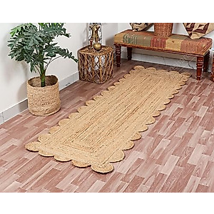 2x3, 2x4, 2x5, 2x6 Ft, Jute Rug - Natural Scalloped Rug, Bohemian Scalloped Rug, Scalloped Jute Rug, Natural Jute Rug, Jute Scallop Rug, Area Rug (2x5 Ft, Area Rug)