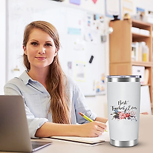Teacher Appreciation Gifts, Teacher Gifts for Women, Teacher Birthday Thank You Gifts, Best Teacher Gifts - Tumbler Stainless Steel Teacher Mug with Lid Teacher Keychain Makeup Bag for Teachers Women