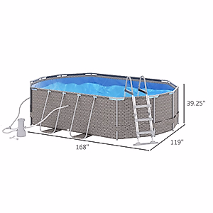 Outsunny 14' x 10' x 3' Above Ground Swimming Pool, Non-Inflatable Rectangular Steel Frame Pool with Filter Pump, Safety Ladder for 1-6 People, Gray