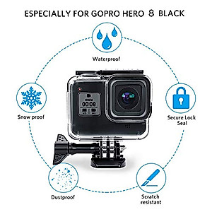 FINEST+ 60m Waterproof Housing Case for GoPro Hero 8 Black Diving Protective Housing Shell with Bracket Accessories for Go Pro Hero8 Action Came Rubber Material Pins Protect The Power Botton