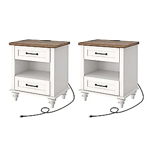 WAMPAT 3 Piece Dresser and Nightstand Sets for Bedroom,Mid-Century Modern Dresser with 6 Drawers,2 End Table with Charging Station, White