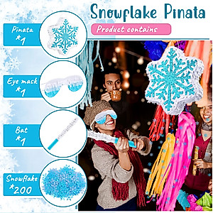 Deekin Snowflake Piñata Christmas Winter Piñata Pull String Blue Snowflake Decors for Winter Theme Party Birthday Party Game Supply for Christmas Party Decorations