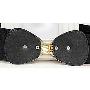 X&F Women's Elegant PU Bowknot Stretch Wide Belt Dress Decorative Waistbelts Black