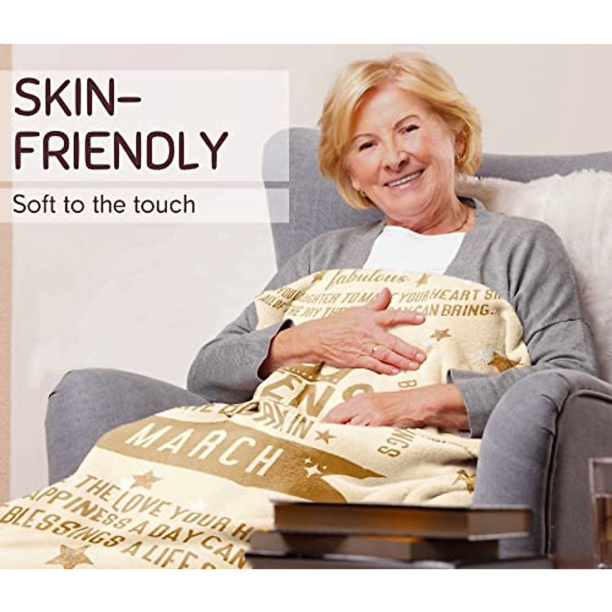 InnoBeta Birthday Gifts for Women, Birthday Gifts for Her, Bday Gifts - Queens are Born in March Birthday Gift Ideas for Mom, BFFs, Grandma, Aunt - Flannel Plush Blanket - 50"x 65"