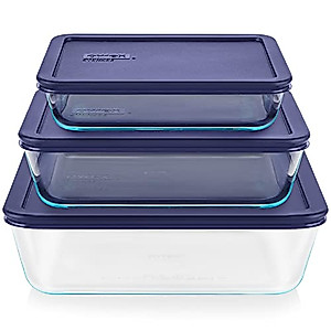 Pyrex Simply Store 6-Pc Glass Food Storage Container Set with Lids, 3-Cup, 6-Cup, & 11-Cup Rectangular Meal Prep Containers with Lid, BPA-Free Lid, Dishwasher, Microwave and Freezer Safe