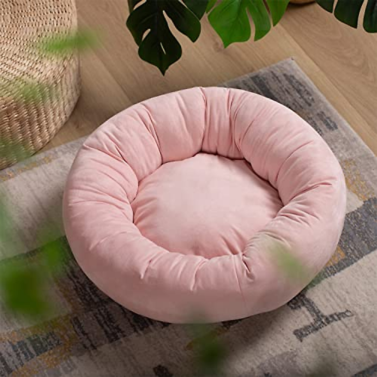 KASENTEX Dog Bed, Round Dog Beds for Medium/Large Dogs, Donut Dog Bed and Cat Bed Anti Slip and Machine Washable (Pink 27x27 Inches)