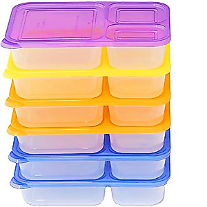 6 Pack - SimpleHouseware Color Reusable 3-Compartment Meal Prep Container Boxes (36 ounces)