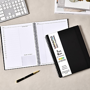 Daily Planner Undated - Spiral Appointment Planner, 208 Pages, 8.8" x 11", Daily Planner with Hourly Schedules, Appointment Book for Man/Women, Inner Pocket, Elastic Closure