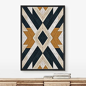 IDEA4WALL Framed Canvas Print Wall Art Western Decor Black, White & Brown Diamond Insignia Abstract Shapes Wood Panels Modern Art Bohemian 3D Ultra for Living Room, Bedroom, Office - 16"x24" Black
