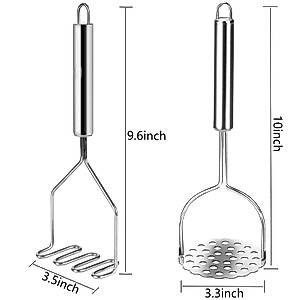 Tefrey 2 Pack Potato Masher, Heavy Duty Stainless Steel Potato Masher Kitchen Tool For Avocado, Mashed Potatoes, Beans, Vegetables etc.