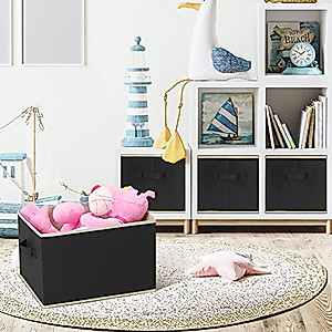 Asxsonn Fabric Storage Bins Large Storage Baskets for Organizing Set of 3, Large Closet Storage Bins with Reinforced Handles, Foldable Storage Baskets for Shelves, Black, 15" x 11" x 9.6"